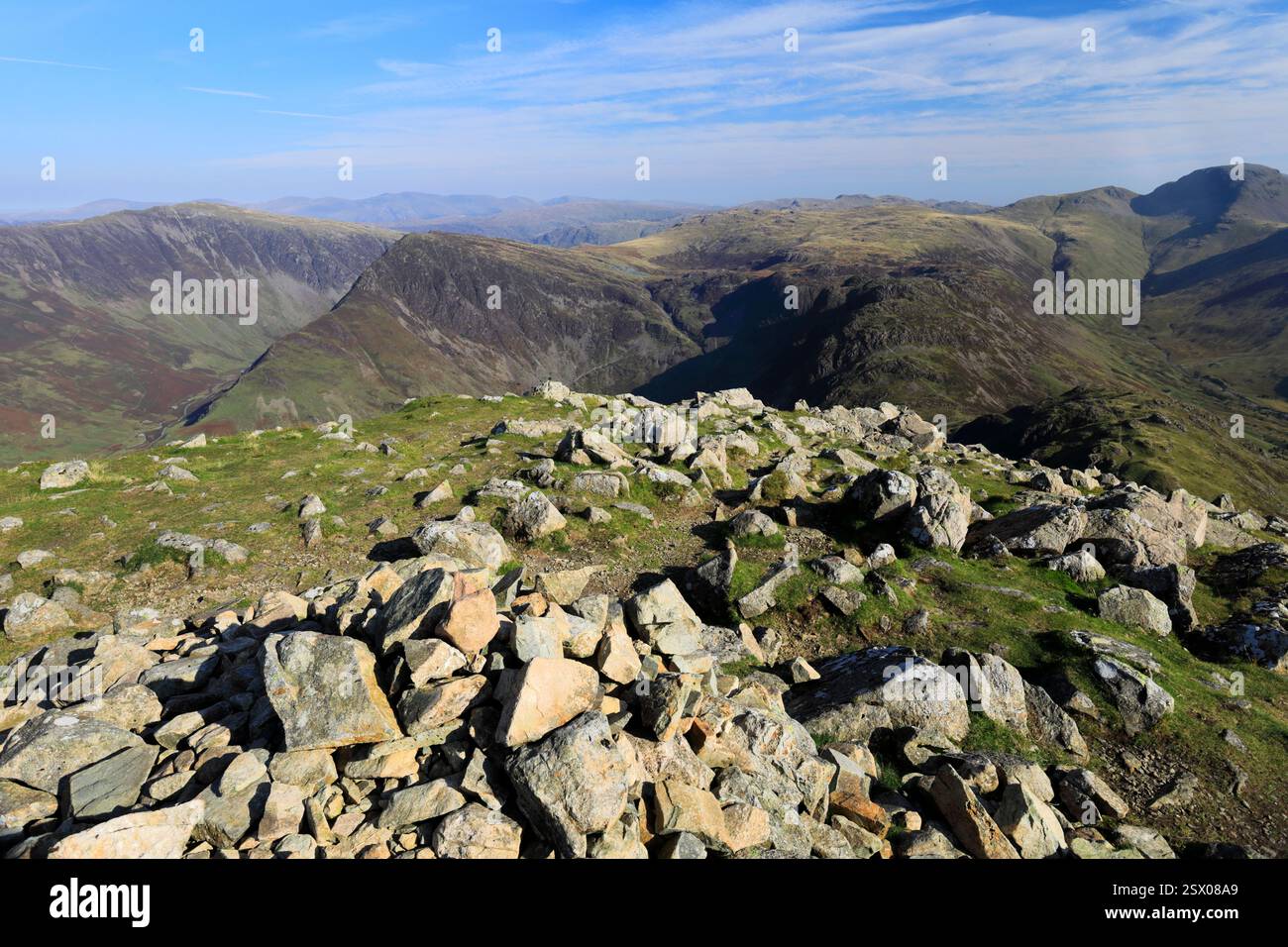 The summit cairn of High Crag fell above Buttermere, Lake District ...