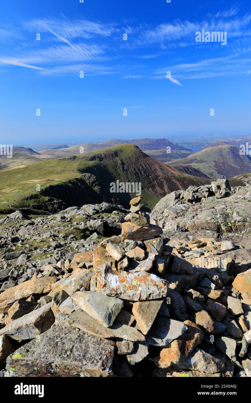 The summit cairn of High Stile fell above Buttermere, Lake District ...