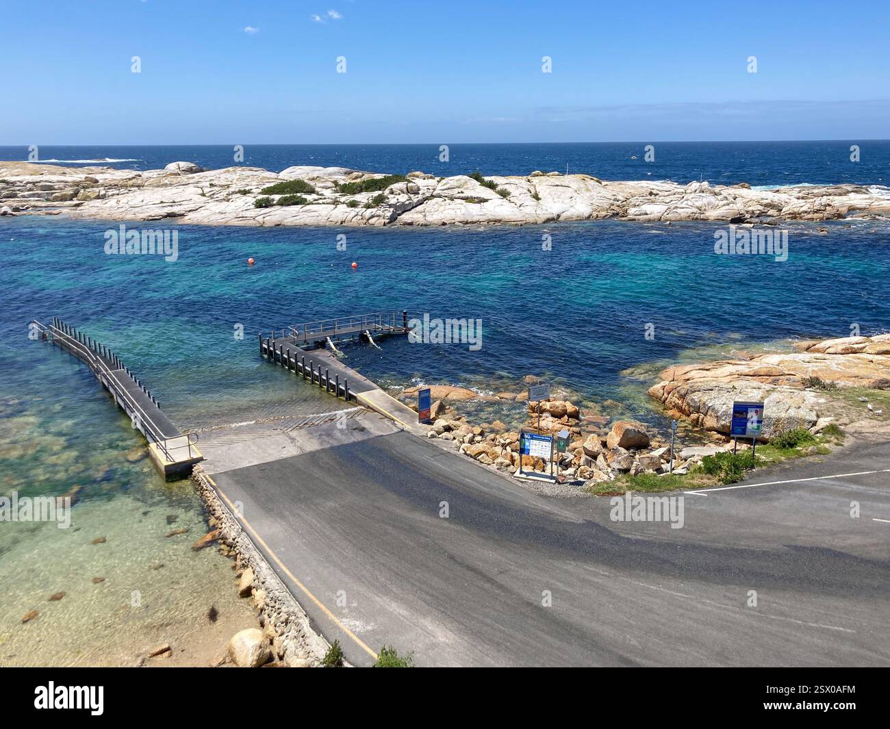 Boat ramp Bicheno near governor island marine reserve Stock Photo - Alamy