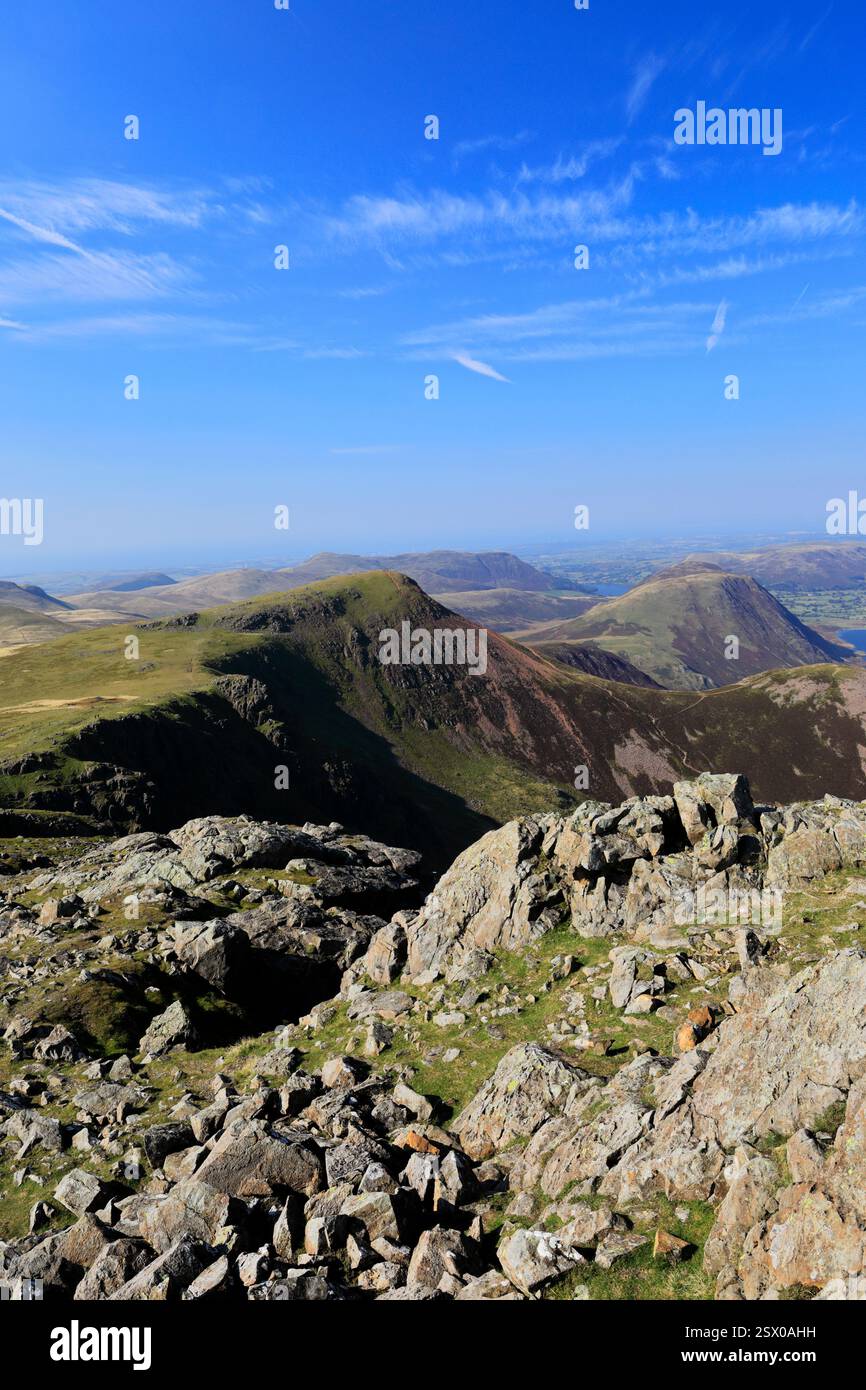 The summit cairn of High Stile fell above Buttermere, Lake District ...