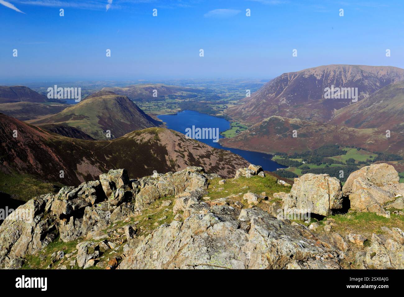 The summit cairn of High Stile fell above Buttermere, Lake District ...