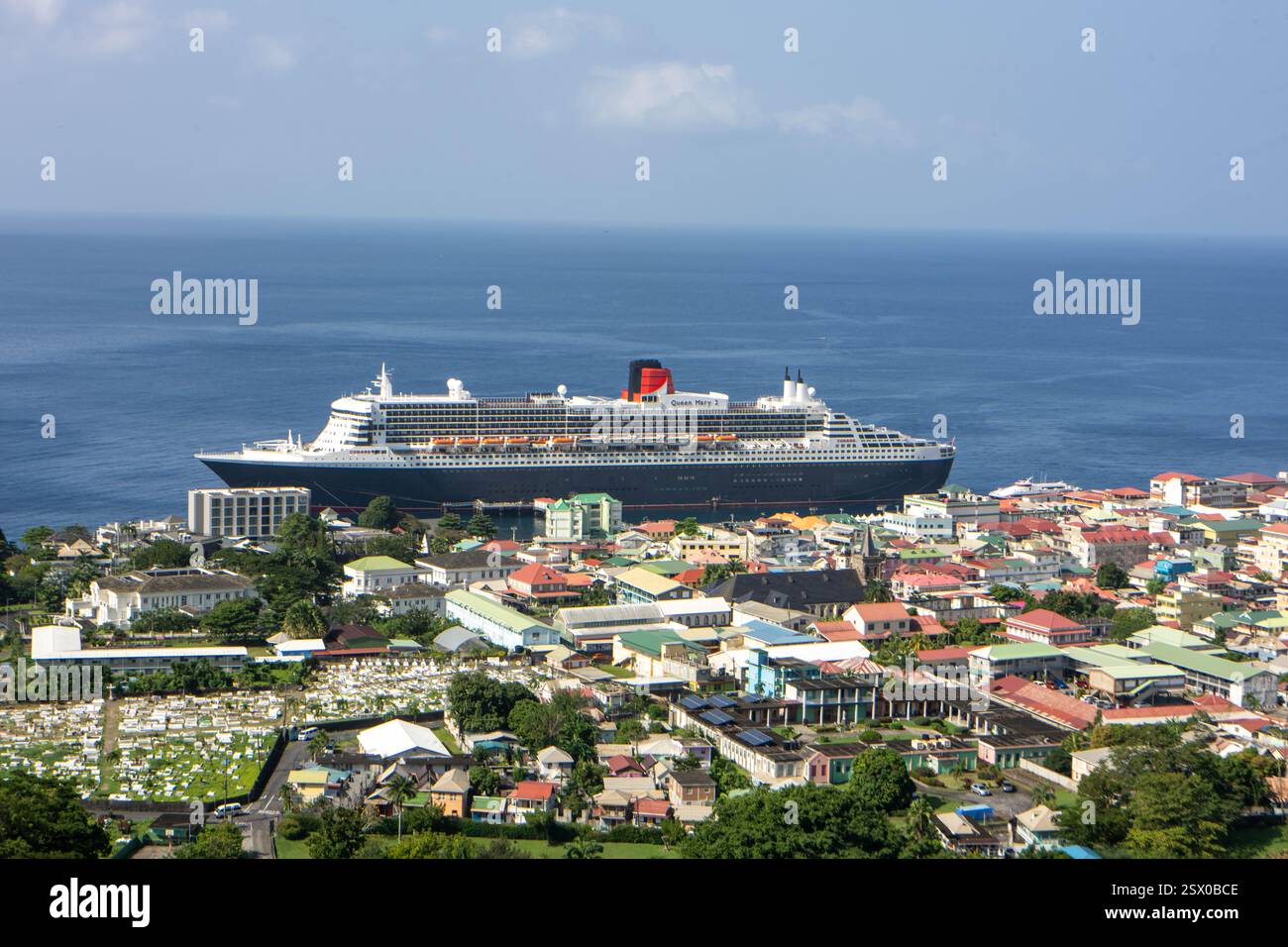 Queen Mary 2 Port of Roseau Dominica Stock Photo - Alamy