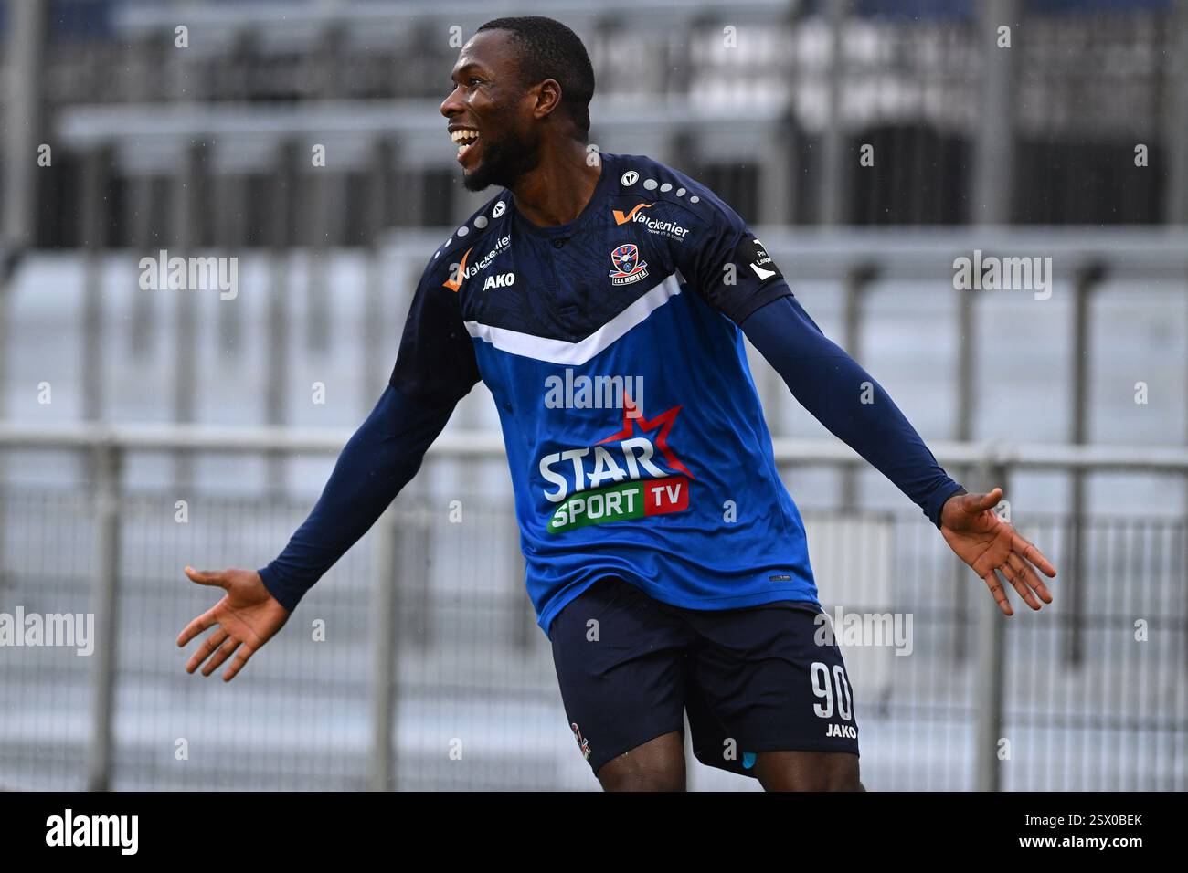 Dernderleeuw, Belgium. 22nd Feb, 2025. Dender's Mohamed Berte celebrate ...
