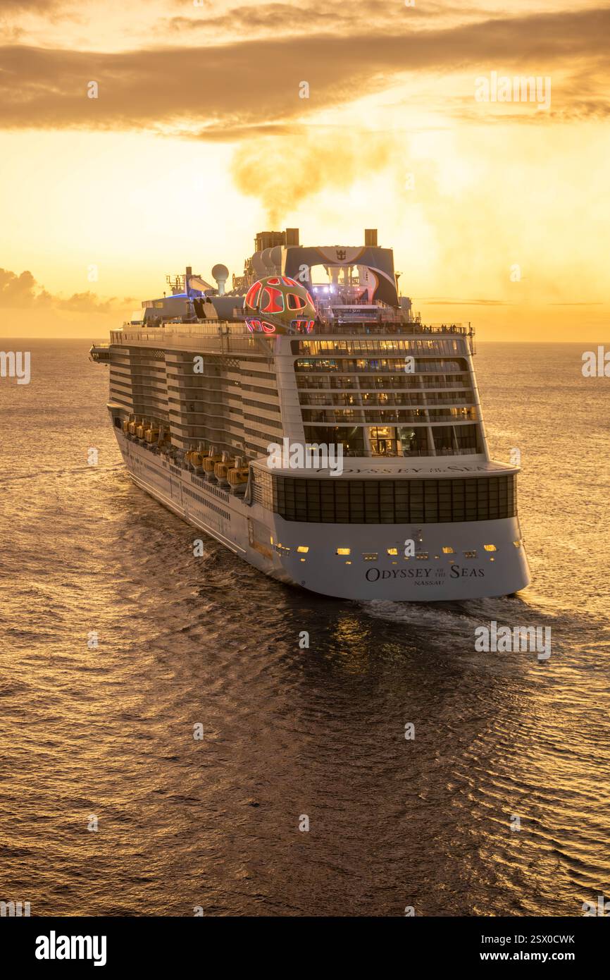 Odyssey of the seas sails way from Saint Martin Caribbean at sunset ...