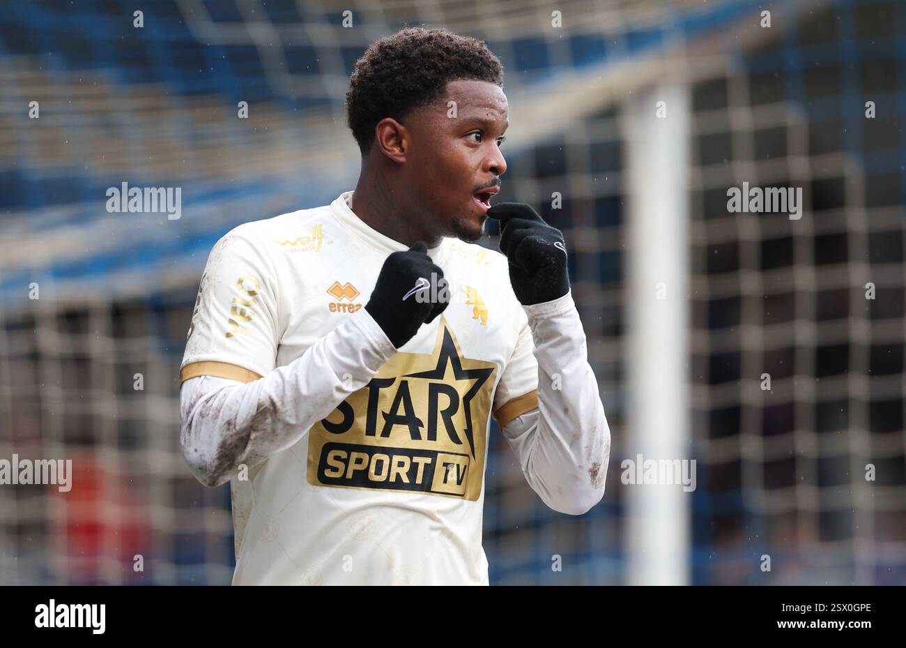 Dernderleeuw, Belgium. 22nd Feb, 2025. Beerschot's Daishawn Redan pictured during a soccer match ...