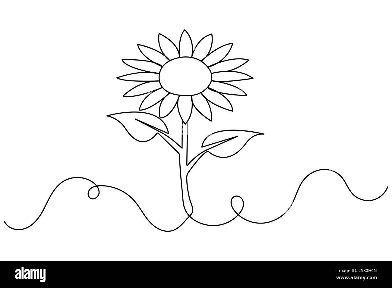 Continuous one line sunflower with black and white vector icon Stock ...