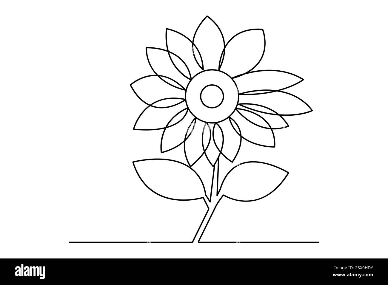 Continuous one line sunflower with black and white vector icon Stock ...