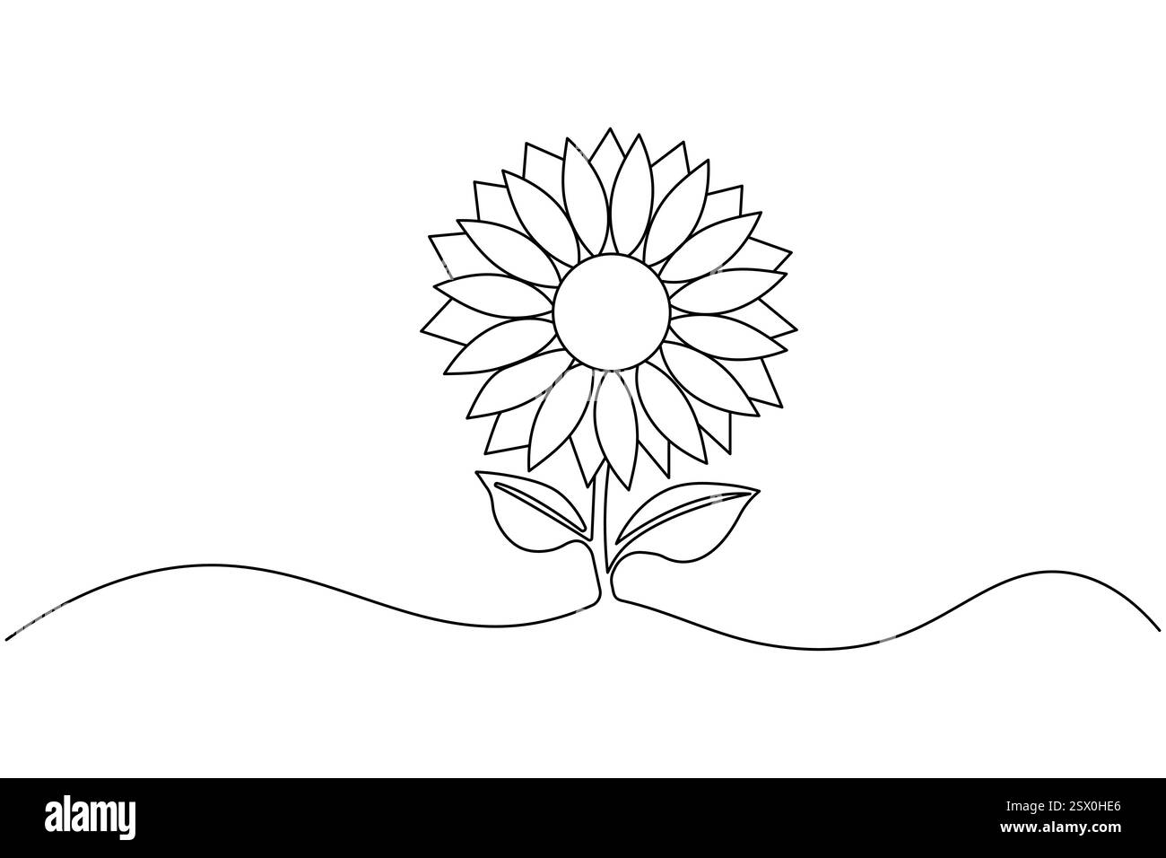 Continuous one line sunflower with black and white vector icon Stock ...