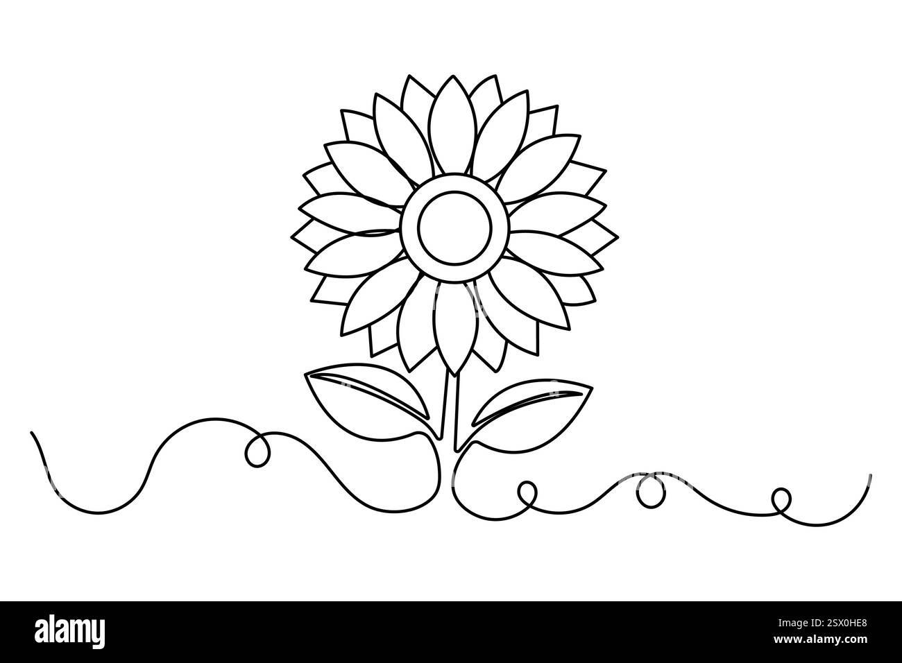 Continuous one line sunflower with black and white vector icon Stock ...
