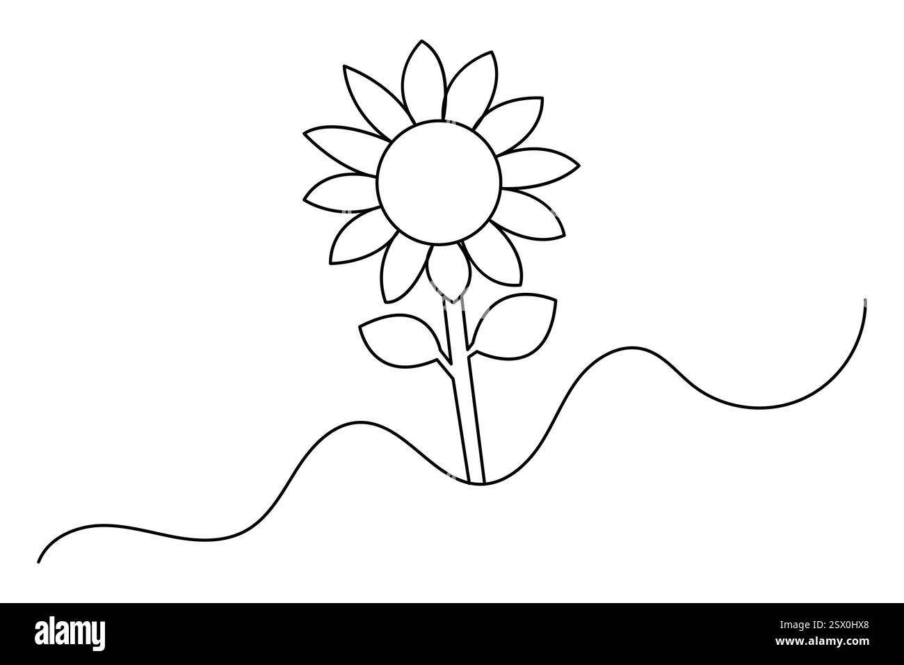 Continuous one line sunflower with black and white vector icon Stock ...