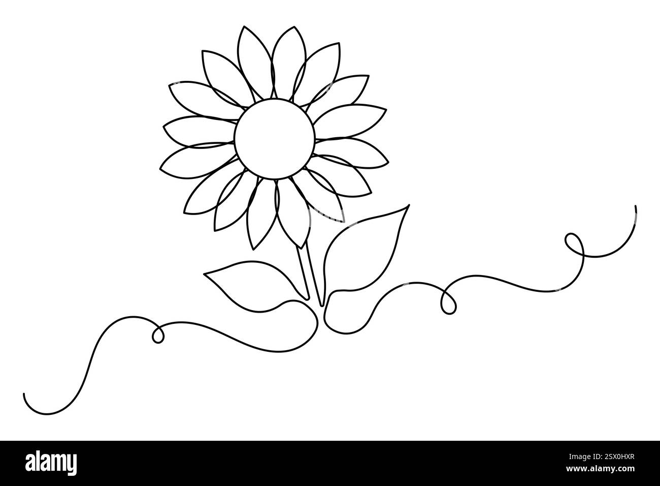 Continuous one line sunflower with black and white vector icon Stock ...