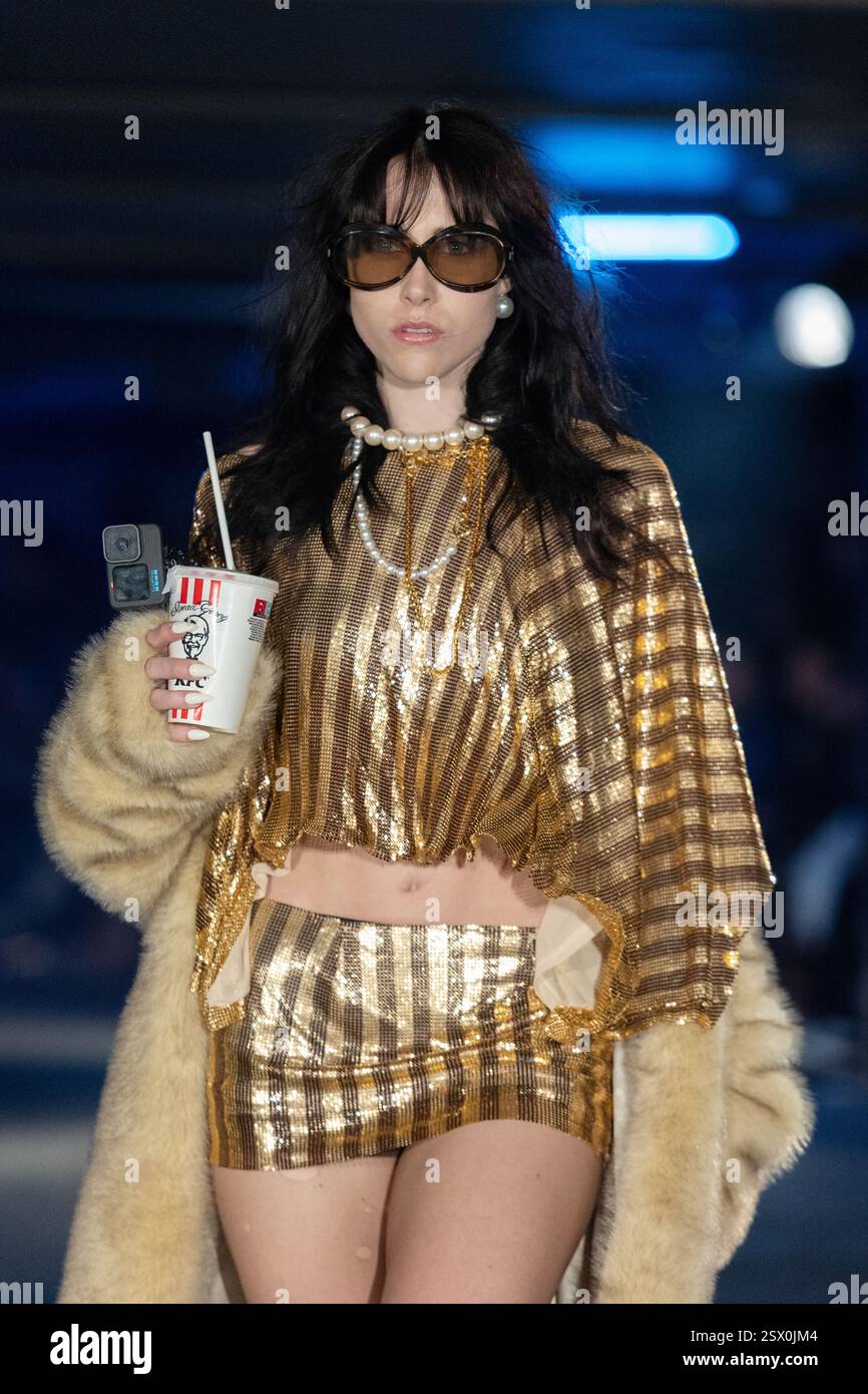 London, UK. Saturday February 22, 2025. A model on the catwalk at the ...