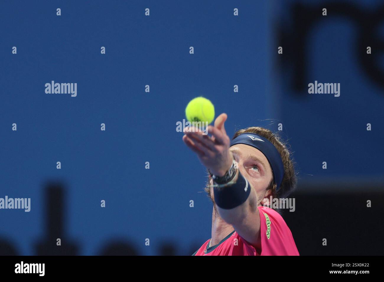 Russia's Andrey Rublev serves against Britain's Jack Draper during the ...