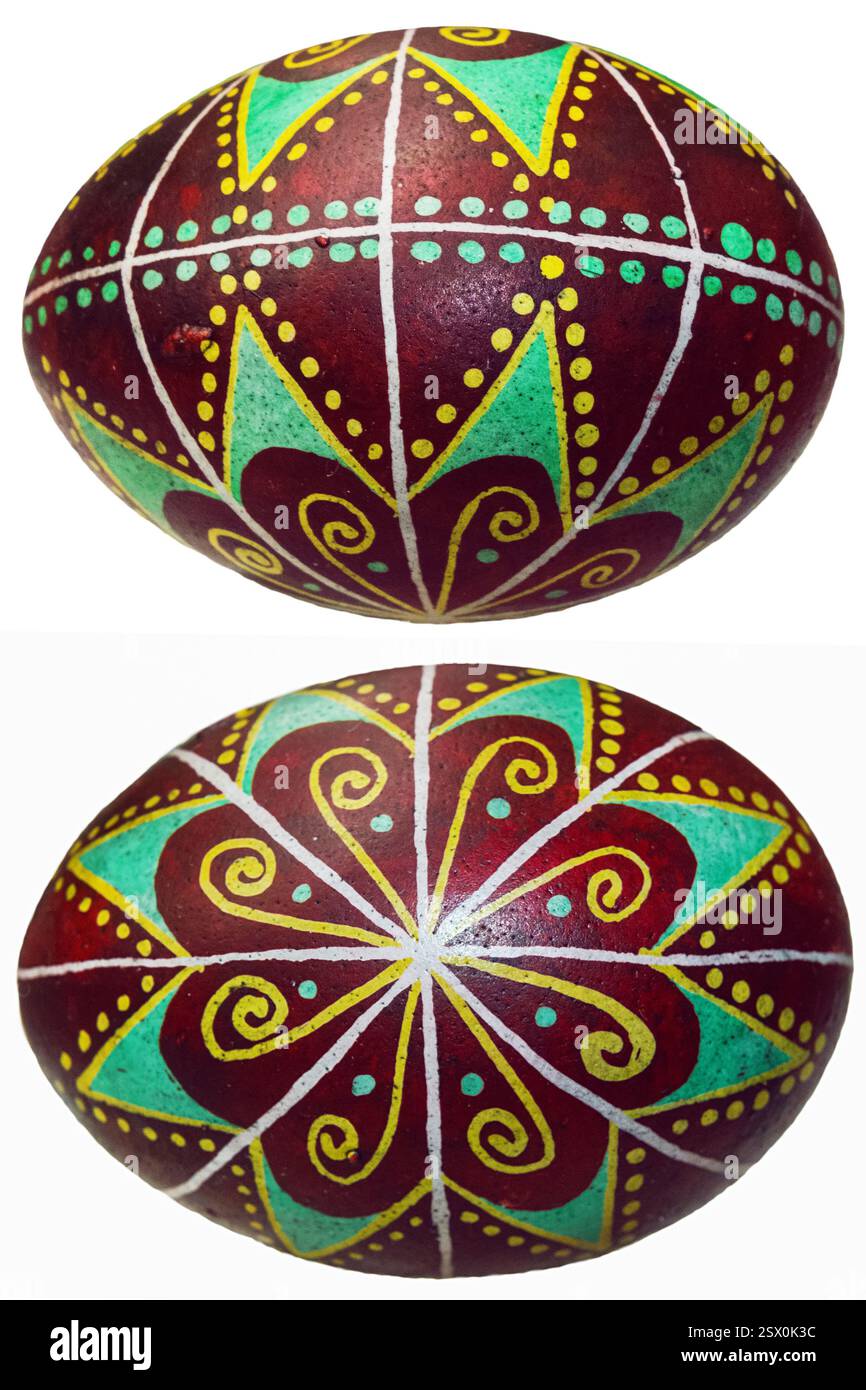 Two large isolated on white background Easter eggs with ornamental ...