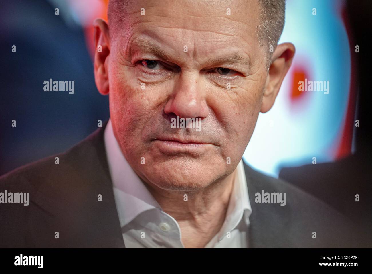 dpatop - 22 February 2025, Brandenburg, Potsdam: Federal Chancellor Olaf Scholz (SPD) gives a ...