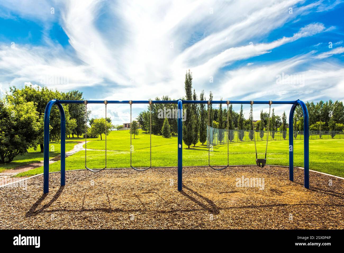 Playground blue structure bench hi-res stock photography and images - Alamy
