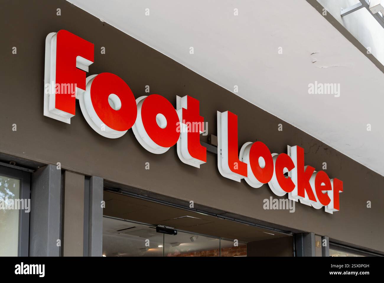 Bari, Italy - September 22, 2023: The Foot Locker logo on the front of ...