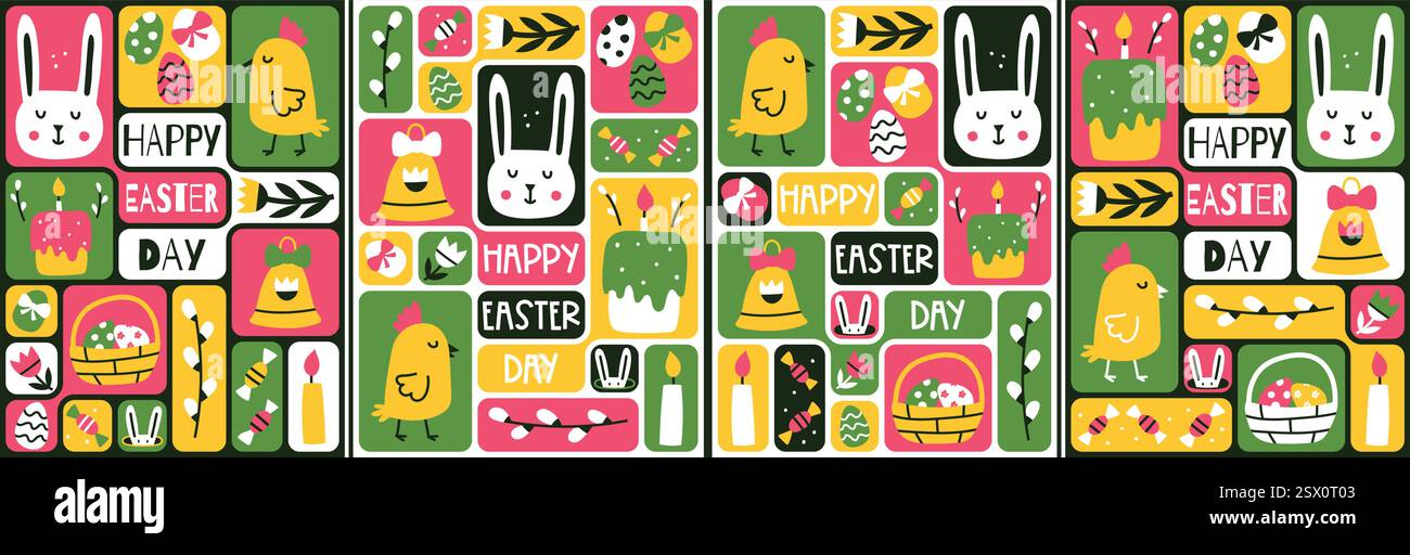 Happy Easter cards set. Geometric background, greeting cards, flyer ...