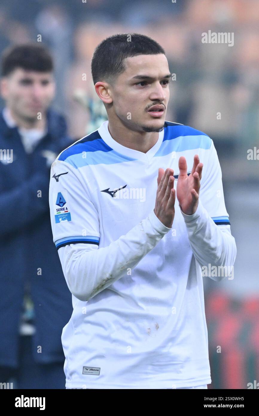 Reda Belahyane of S.S. Lazio is greeting the fans during the 26th day ...
