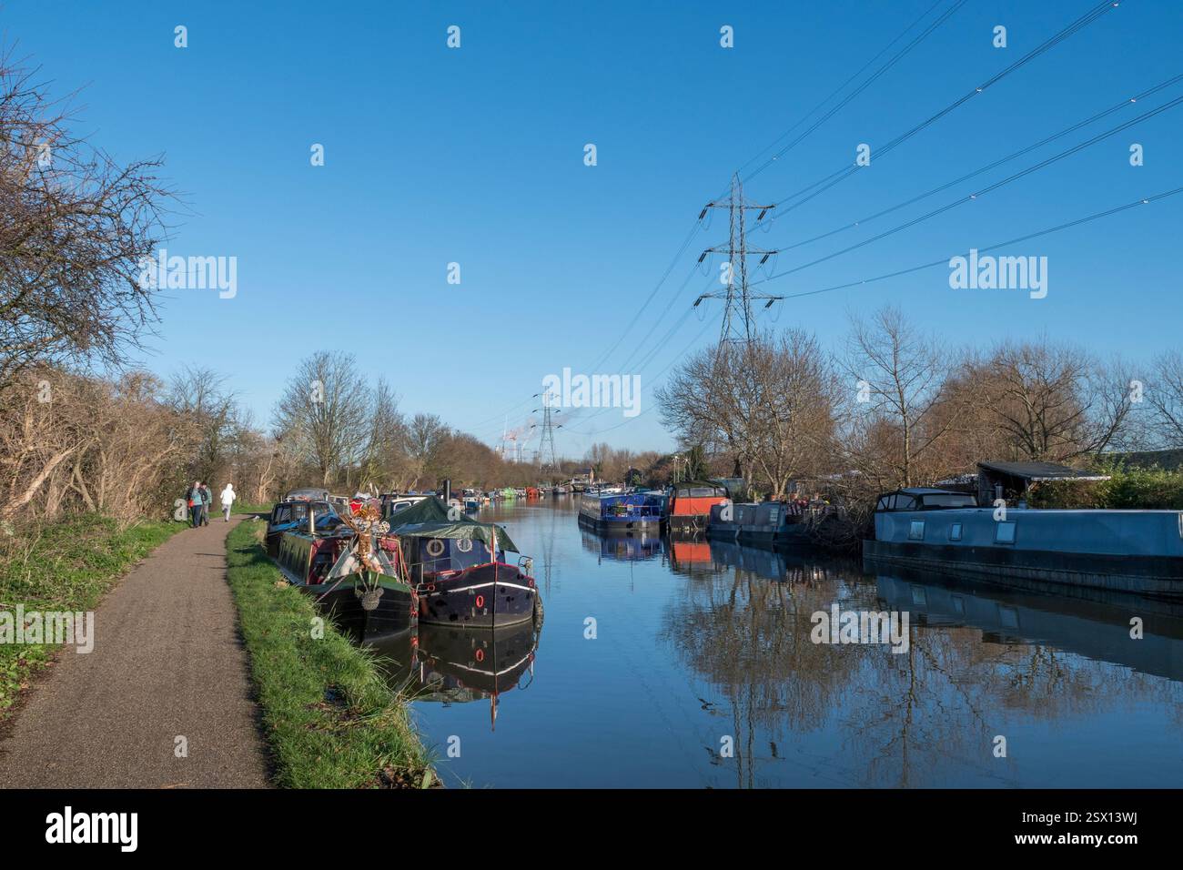 Electricity pylon beside the River Lea Navigation (N17), London, UK ...