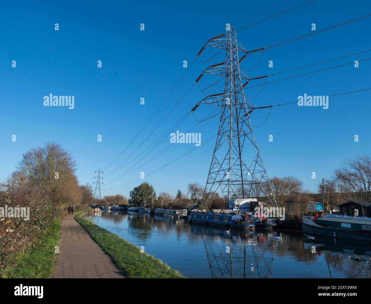 Electricity pylon beside the River Lea Navigation (N17), London, UK ...