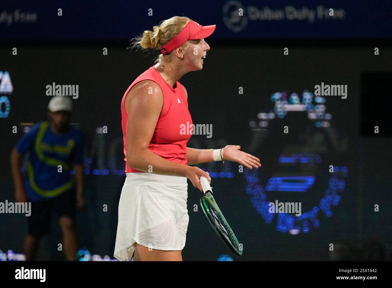 Denmark's Clara Tauson reacts during the Dubai Duty Free Tennis ...