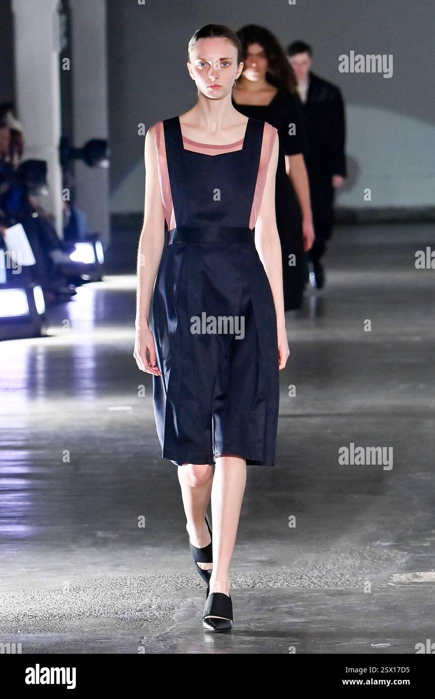 London, UK. 21st Feb, 2025. A model is seen on the runway during the ...