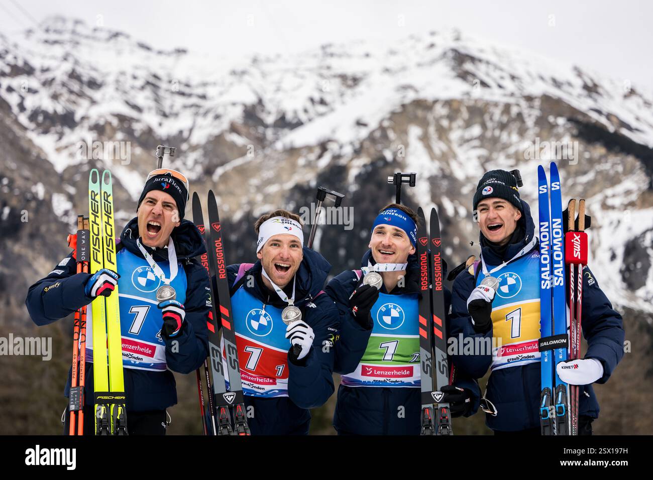 Silver medalists Emilien Claude, Fabien Claude, Eric Perrot and Quentin ...