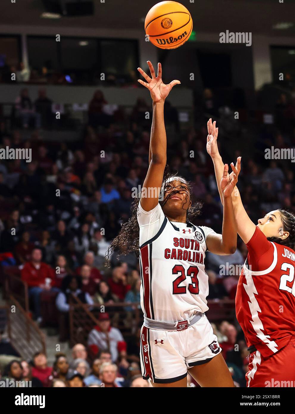 February 20, 2025: South Carolina guard Bree Hall (23) shoots layup as ...
