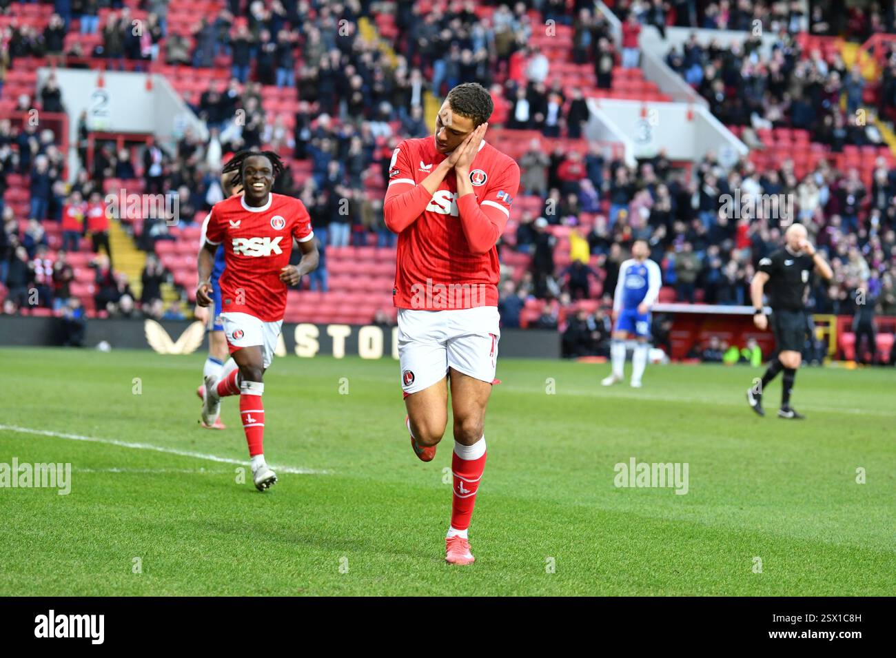 London, England. 22nd Feb 2025. Miles Leaburn celebrates after scoring ...
