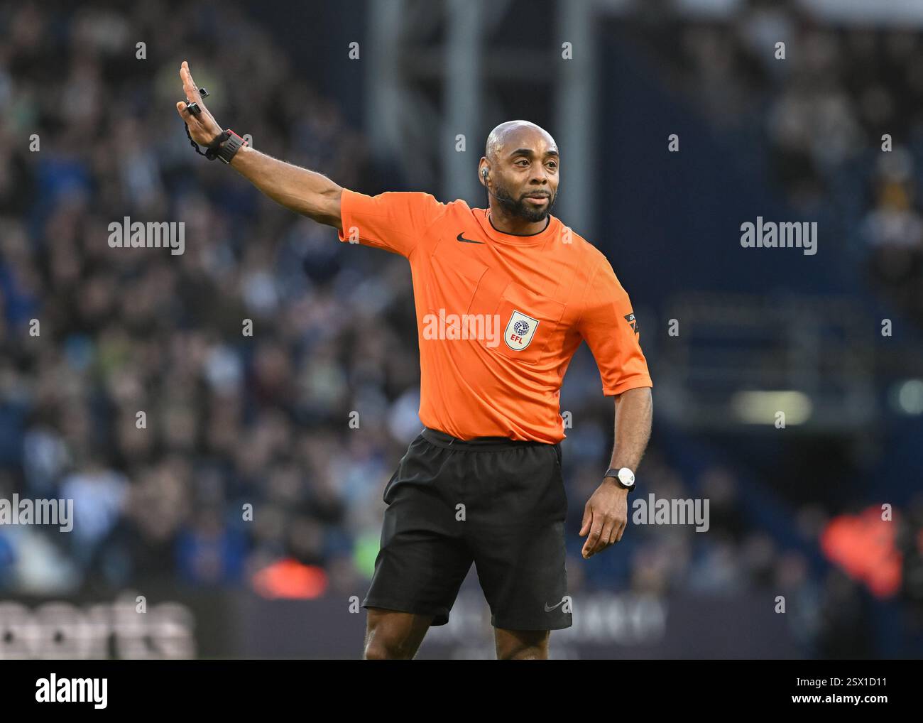 Referee Sam Allison halts play as there???s an incident in the crowd ...