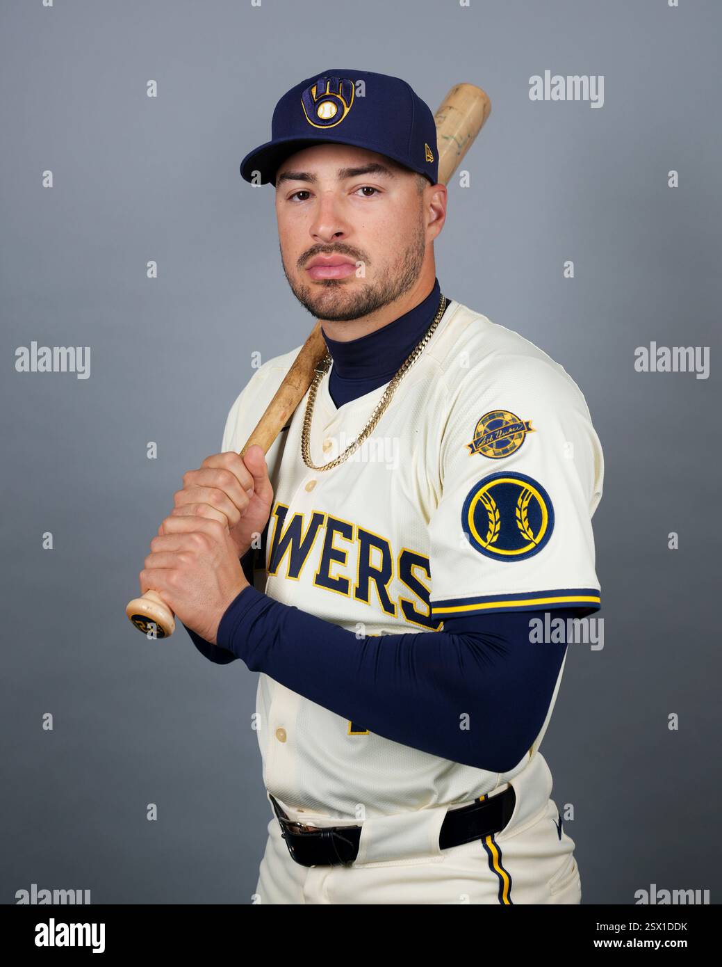 This is a 2025 photo of infielder Raynel Delgado of the Milwaukee ...