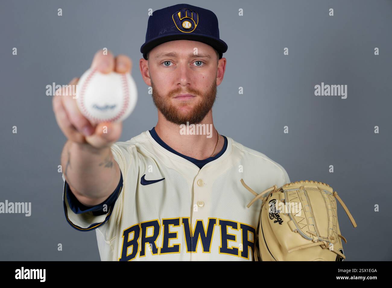 This is a 2025 photo of pitcher Easton McGee of the Milwaukee Brewers ...