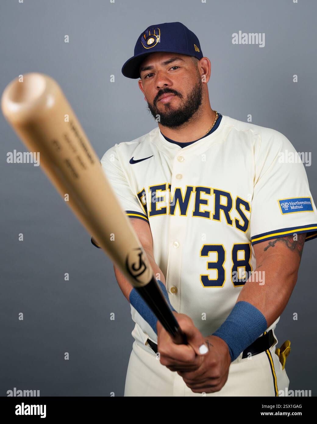 This is a 2025 photo of catcher Jorge Alfaro of the Milwaukee Brewers ...
