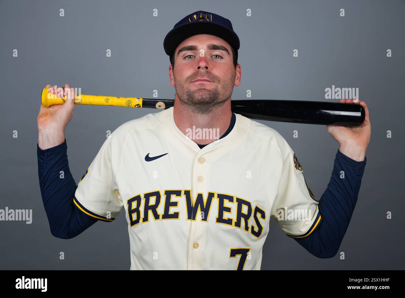 This is a 2025 photo of infielder Tyler Black of the Milwaukee Brewers ...