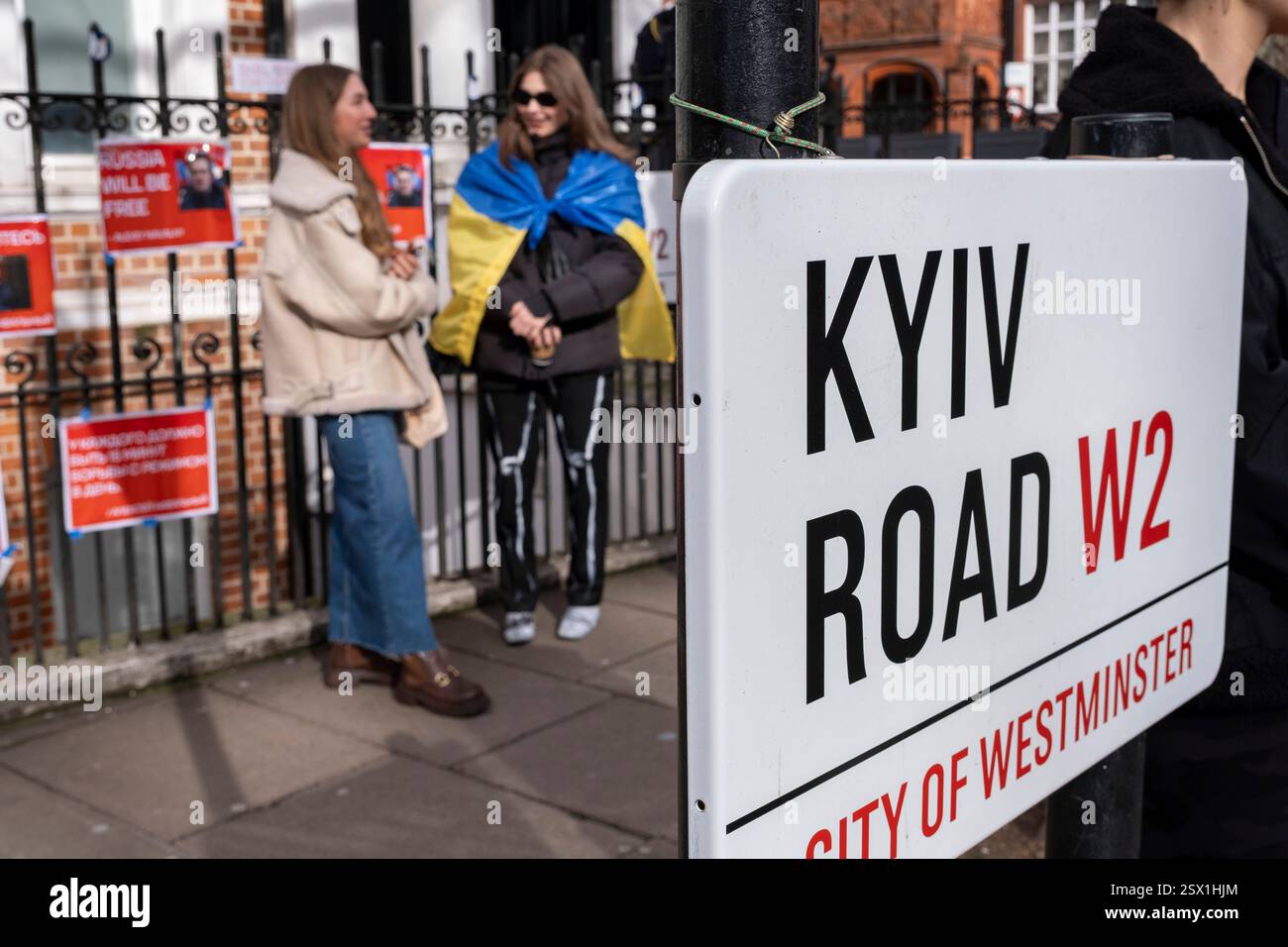 Kyiv Road sign as Ukrainians and supporters of Ukraine gather to march ...