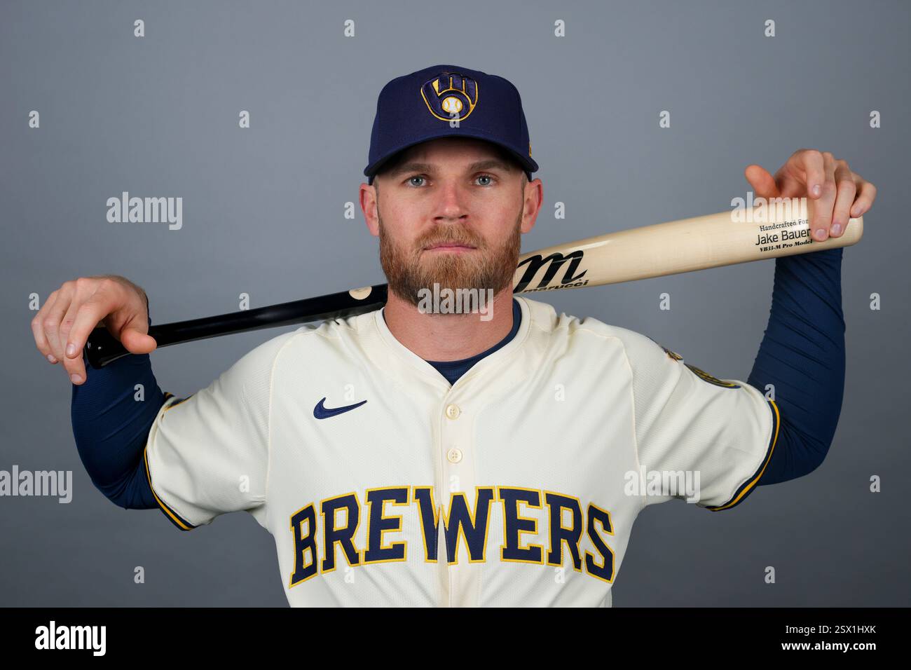 This is a 2025 photo of infielder Jake Bauers of the Milwaukee Brewers ...