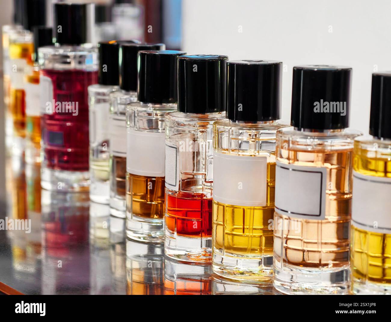 Discovering enchanting fragrances lined up elegantly in a perfume ...