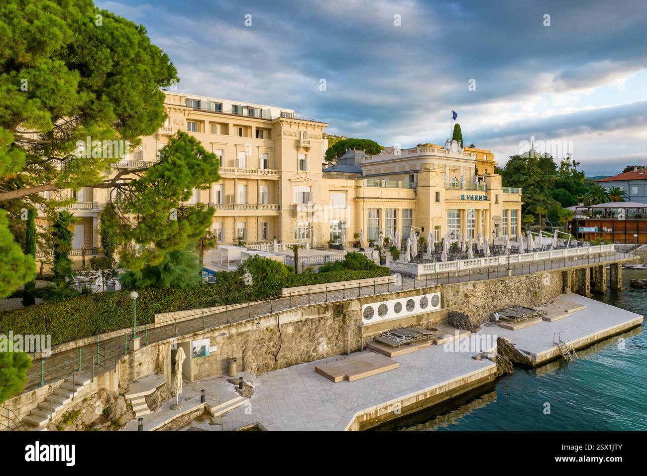 Historic Hotel Kvarner building on the beautiful seafront in Opatija ...