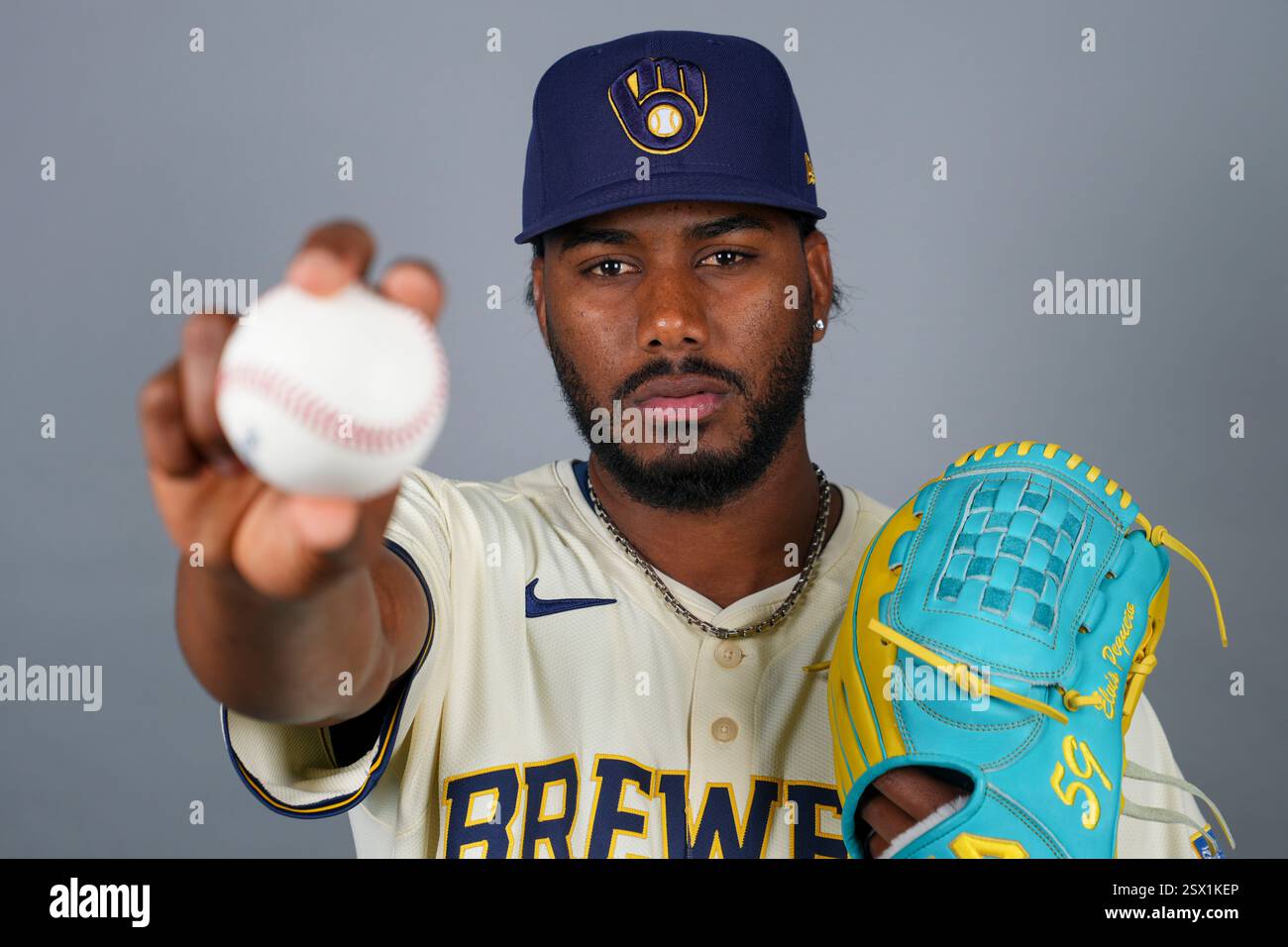 This is a 2025 photo of pitcher Elvis Peguero of the Milwaukee Brewers ...