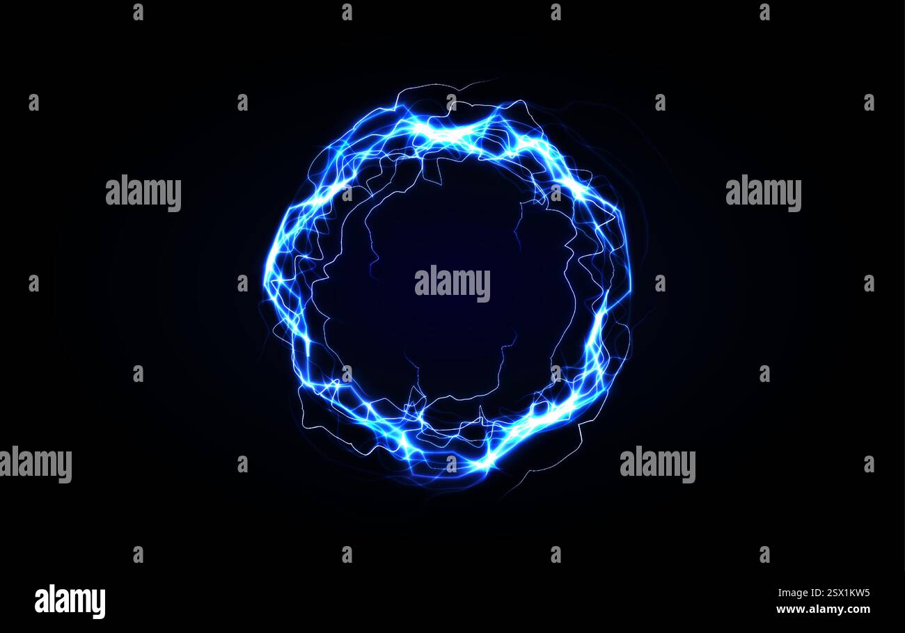 Glowing blue electric ring with lightning energy. Futuristic plasma ...