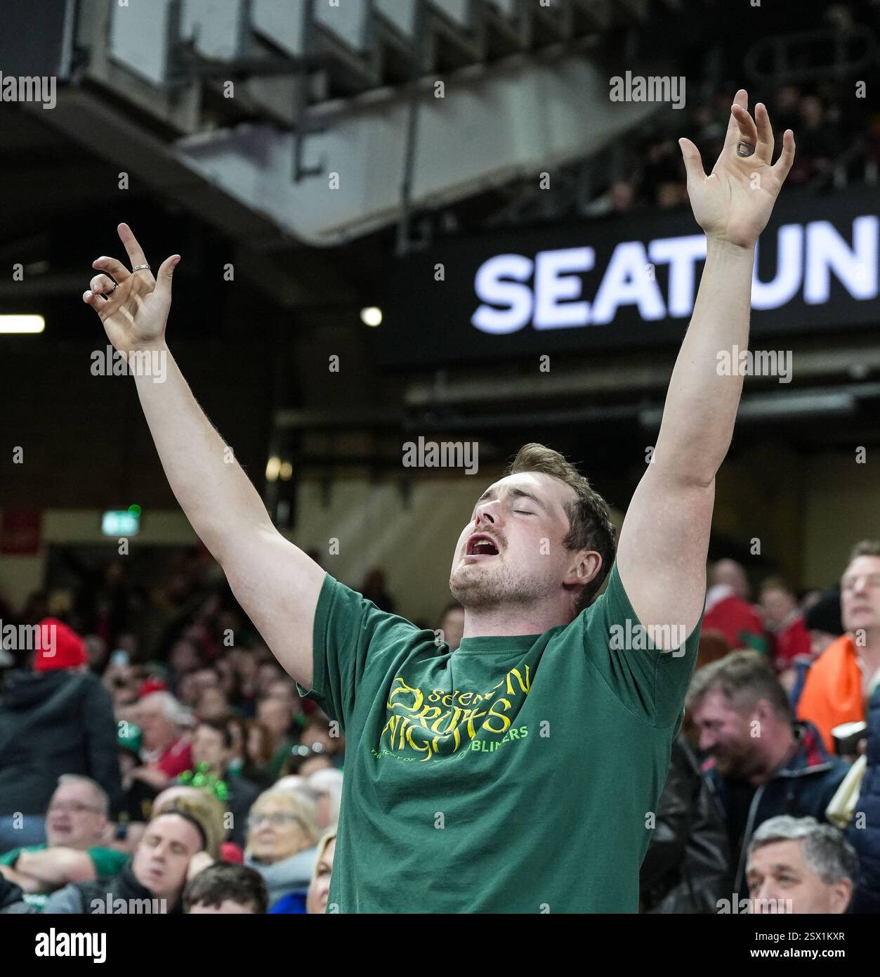 An Irish fan during the 2025 Guinness 6 Nations match Wales vs Ireland at Principality Stadium ...