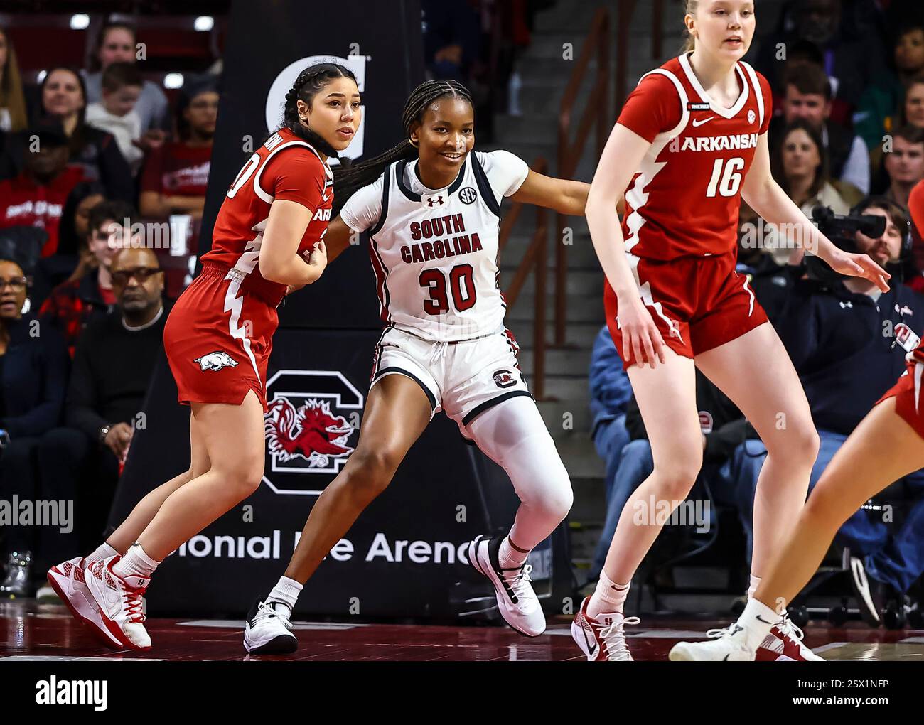 February 20, 2025: South Carolina forward Maryam Dauda (30) battles for ...