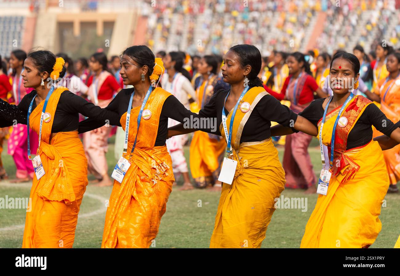 Several thousands of dancers perform traditional Jhumur dance, as they ...