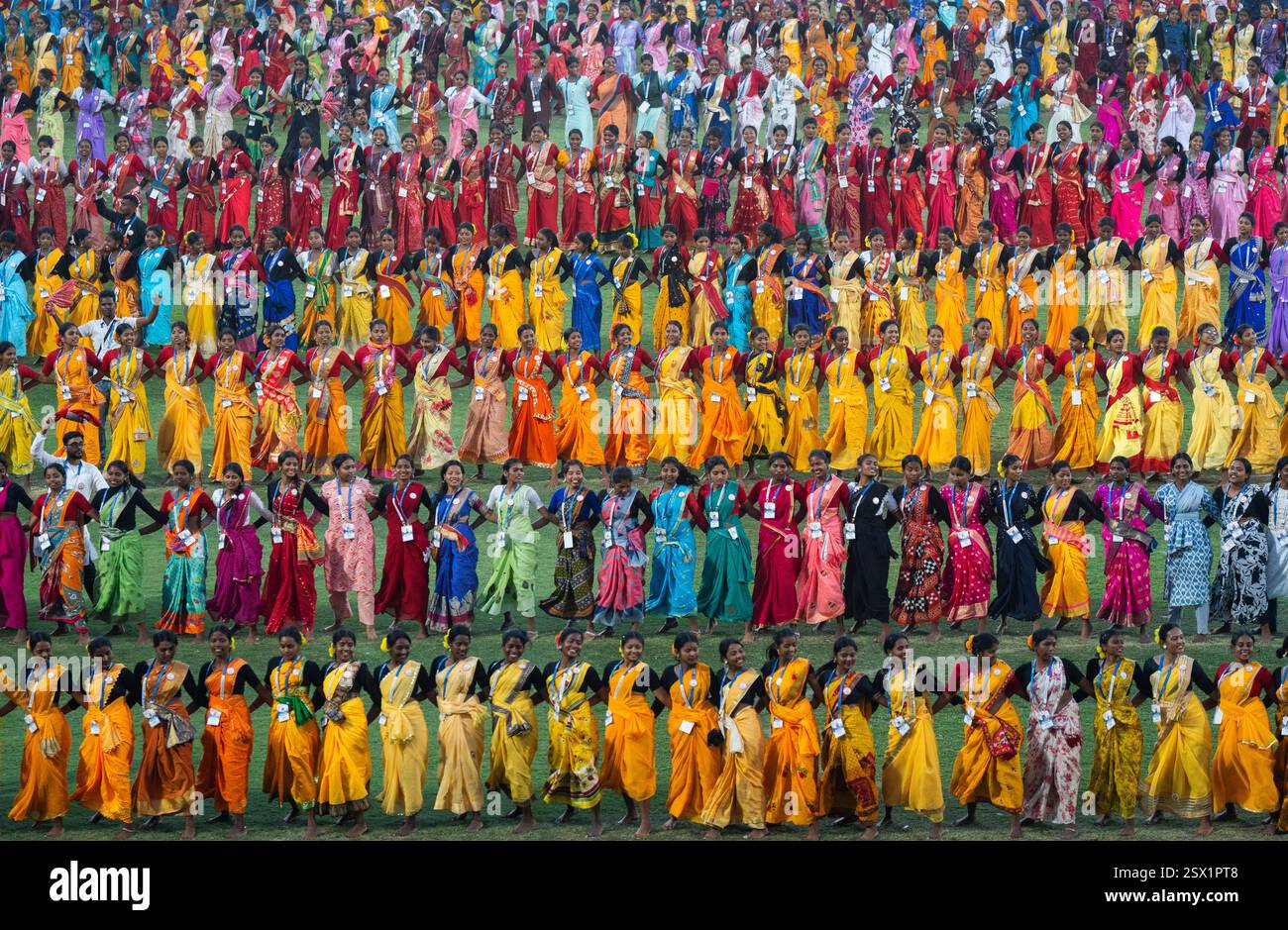 Several thousands of dancers perform traditional Jhumur dance, as they ...