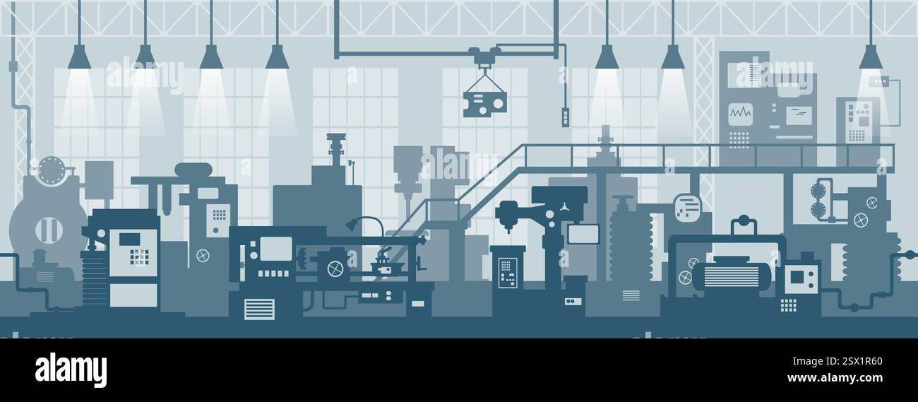 Industrial zone. Factory manufacturing industrial line plant scene ...