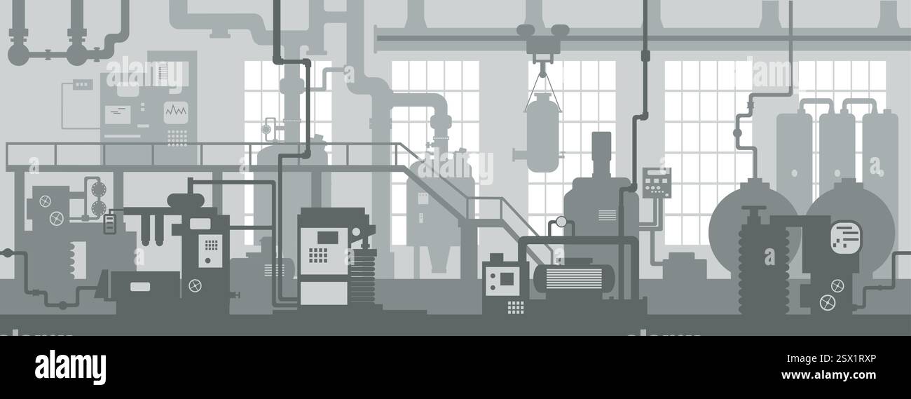 Industrial zone. Factory manufacturing industrial line plant scene ...