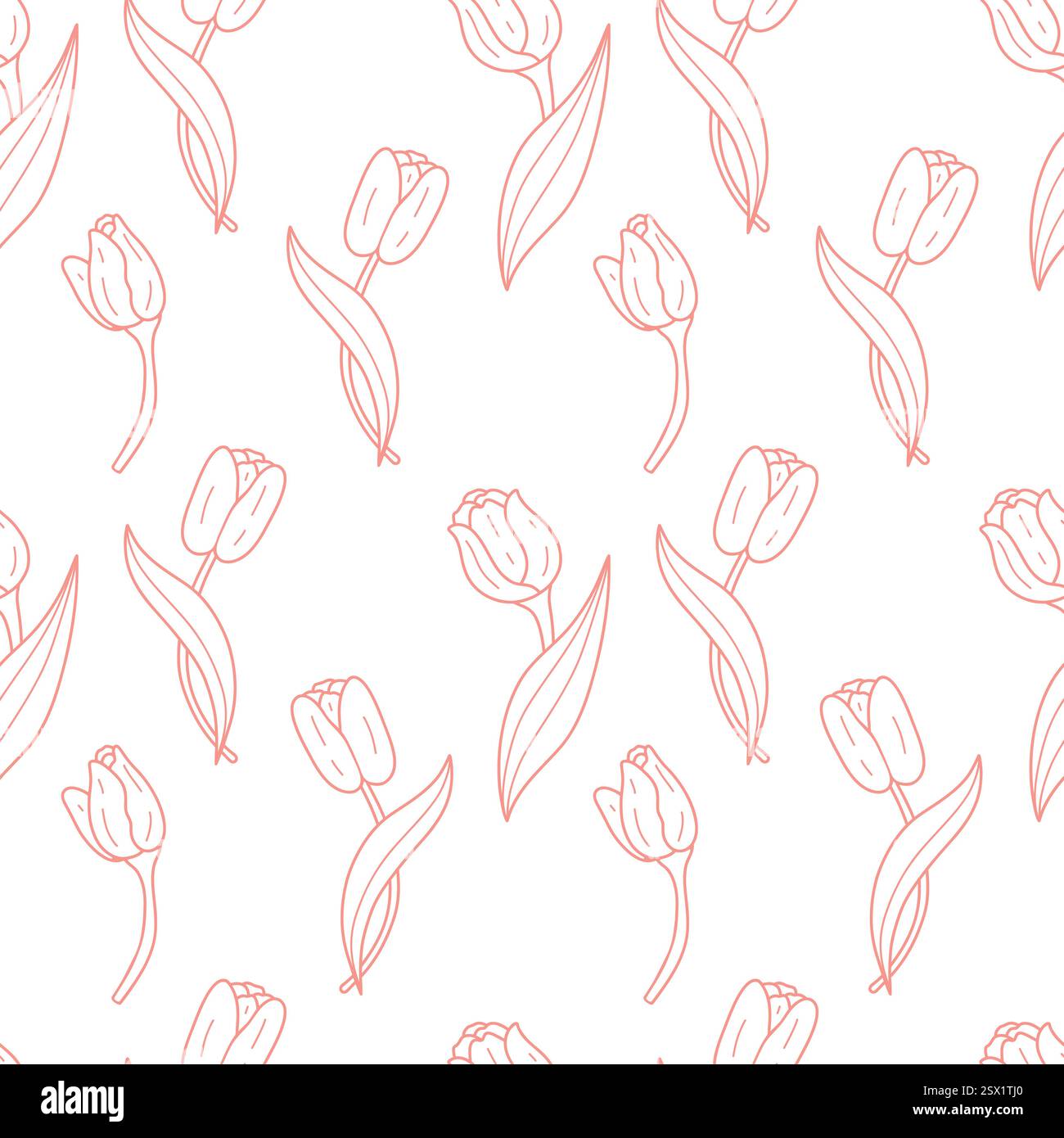 Seamless pattern outline tulips on white background. Botanical spring ...