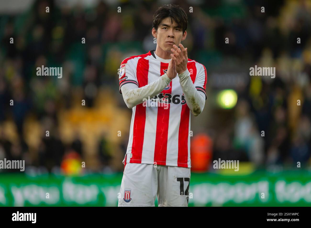 Tatsuki Seko of Stoke City applaud their supporters after the Sky Bet ...