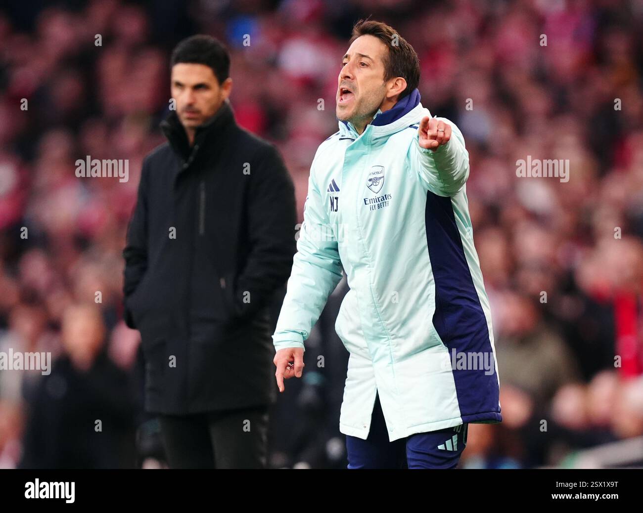 Arsenal set-piece coach Nicolas Jover and manager Mikel Arteta during ...